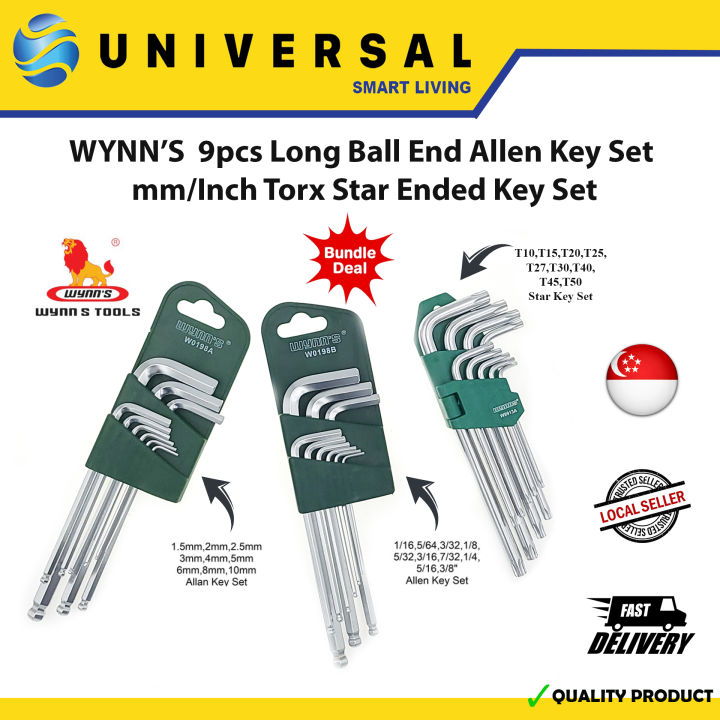 [SG SHOP SELLER] WYNN’S 9pcs Long Ball End Allen Key Set mm/Inch 9pcs ...