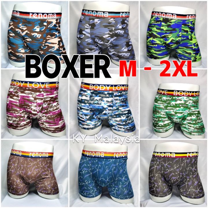 9028｜1pack 3pcs RENOMA boxer seluar dalam dewasa besar lelaki | Lazada