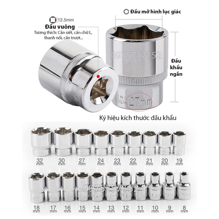 Đầu tuýp 1/2 KAPUSI 8-32mm, đầu típ, đầu khẩu lục giác đủ kích cỡ thép ...
