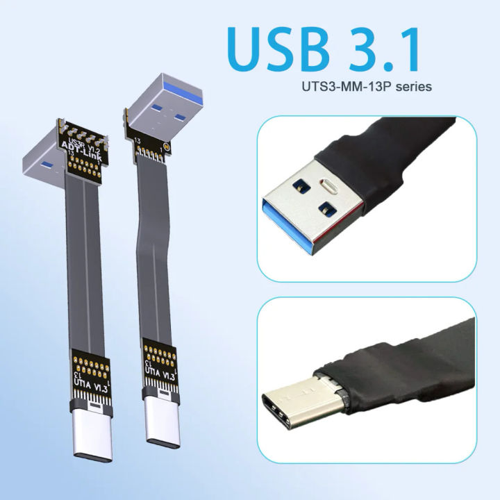 10G USB 3.1 Type C ถึง A Flat Extension Ribbon Cable ชายชาย90 Slim ...