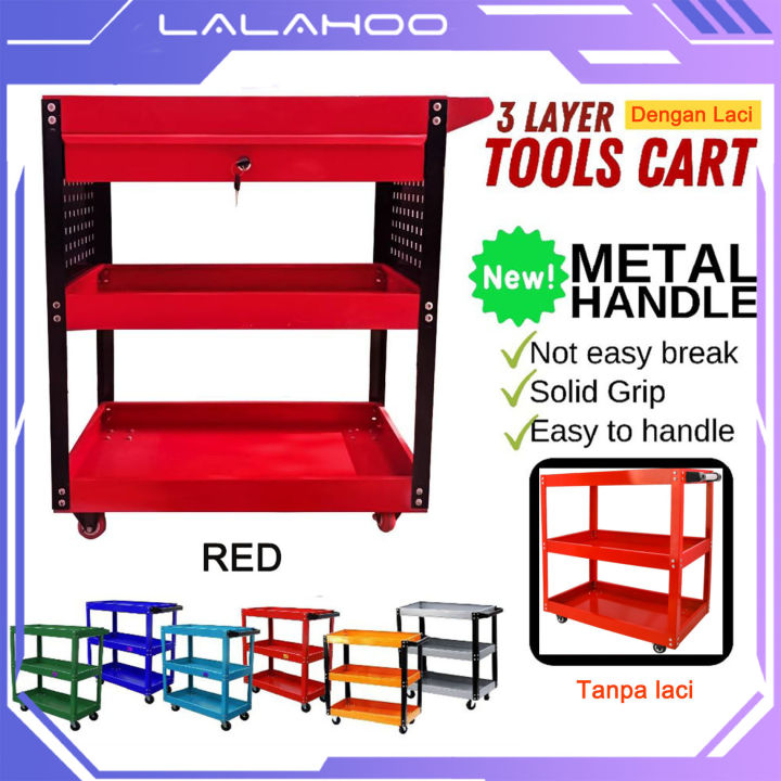 [Dengan Laci] Troli Bengkel Rak 3 Susun Perkakas Trolly Trolley troli ...