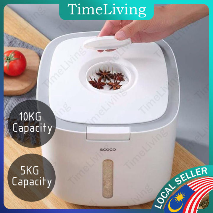 10kg ECOCO Rice Storage Container Rice Box Insect Moisture Proof Sealed ...