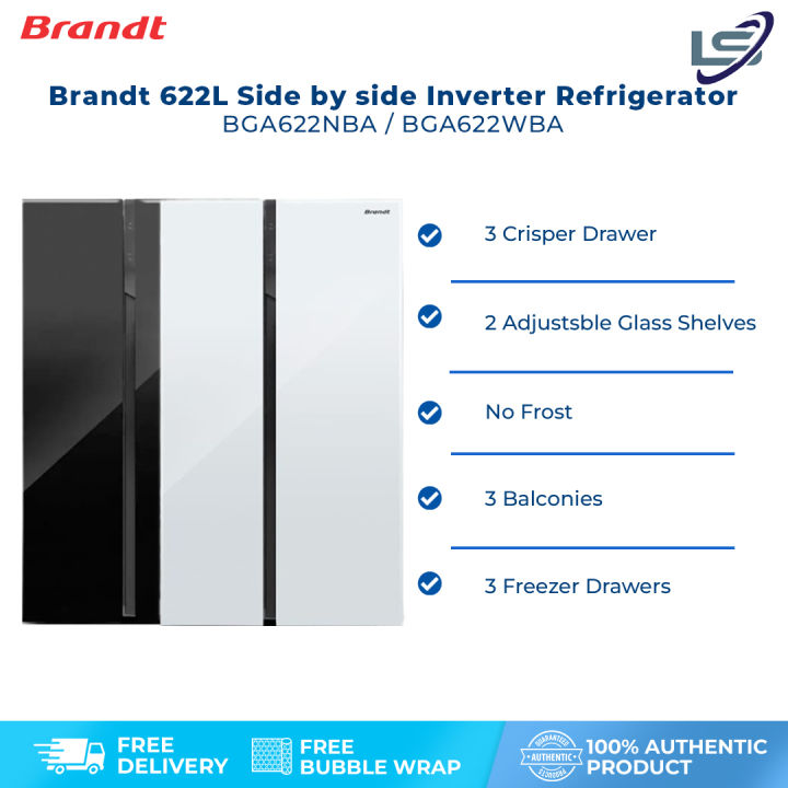 Brandt 622L Side by side Inverter Refrigerator BGA622NBA | Adjustsble ...