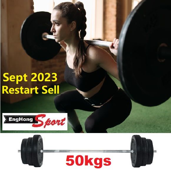 EngHong 50kg Barbell, weight training bar and bumper disc, Heavy 50kgs ...
