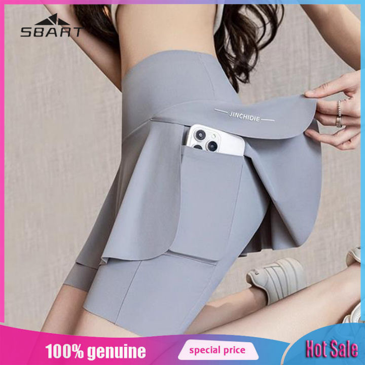 SBART กางเกงโยคะกันไฟสำหรับทางเดินมีกระเป๋าผ้าไหมน้ำแข็งแห้งเร็วสำหรับผู้หญิงกางเกงกระโปรงกีฬา ...