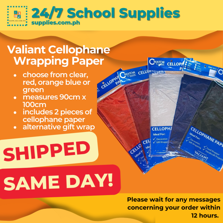 Cellophane Paper (Valiant) 2pcs 90cm x 100cm Clear, Red, Orange, Blue ...