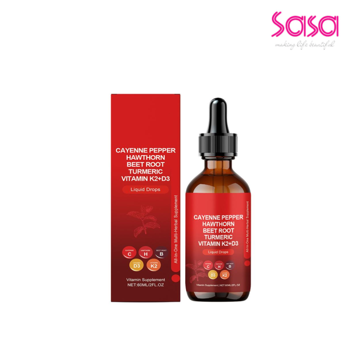 Cayenne Pepper Hawthorn Beet Root Turmeric Vitamin K2+D3 Liquid Drops L ...