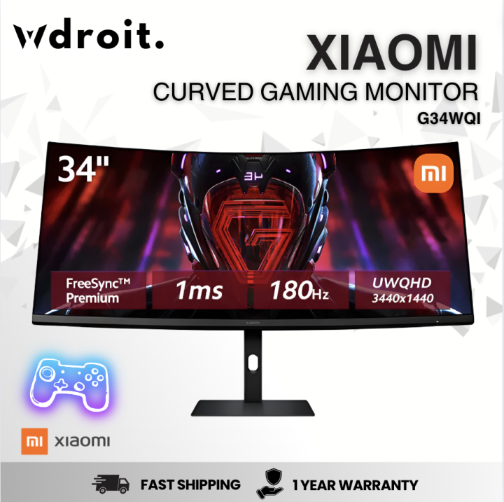 Xiaomi Curved Gaming Monitor G34WQi 34นิ้ว1Ms ตอบสนองอย่างรวดเร็ว21:9 ...