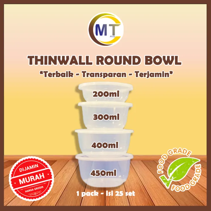 Thinwall Round Bowl Bulat Transparan 450 ml 400 ml 300 ml 200 ml Tempat Salad Buah Kontainer ...
