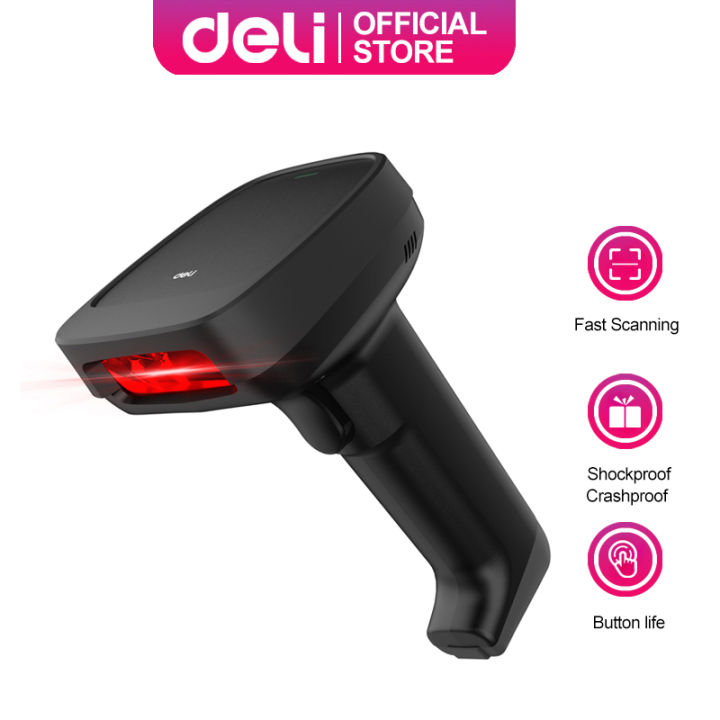 Deli Portable 1D Barcode Scanner Wired USB Type Code Scanner Black for ...