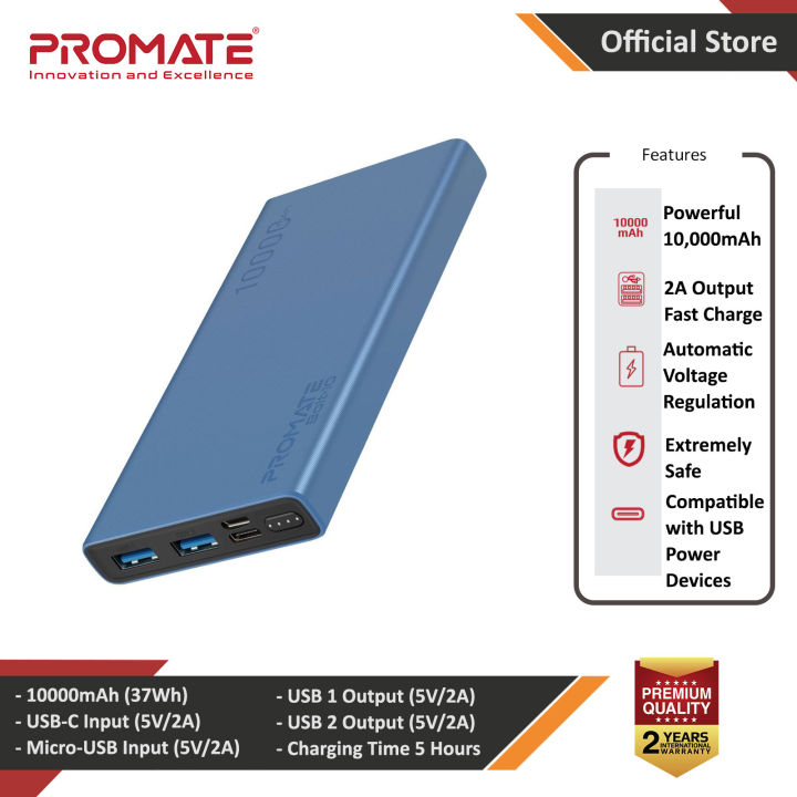 Promate Bolt-10 Powerful Power Bank Pocket Friendly Size Portable Power ...