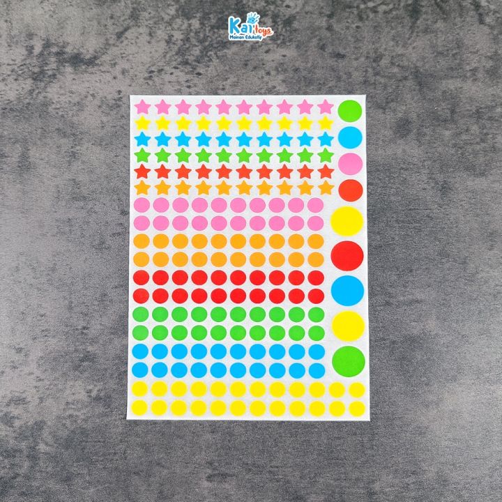 Stiker Bulat Bintang 5 lembar / Sticker Dot to Dot Warna Warni Per Pack ...