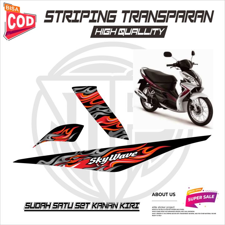 STRIPING VARIASI TRANSPARAN SUZUKI SKYWAVE MOTIF API SIMPEL STICKER ...