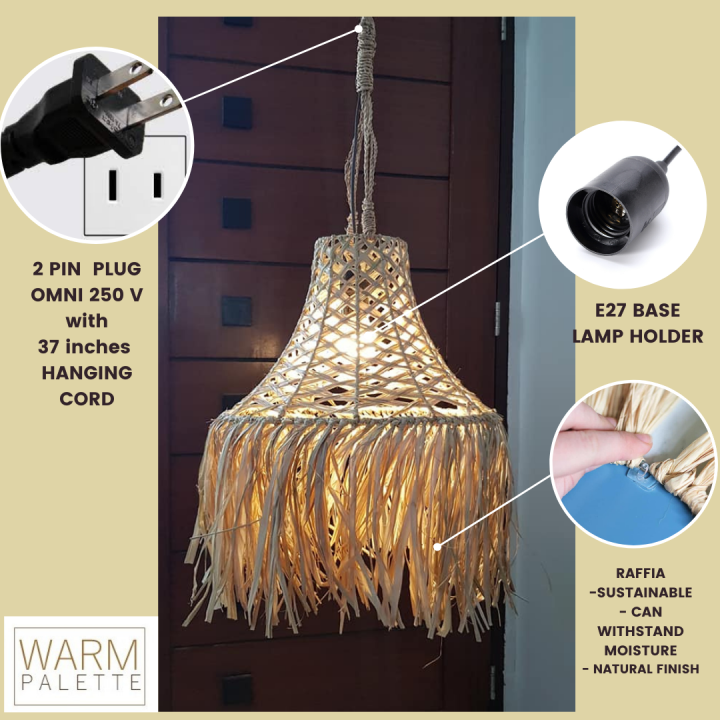 Warm Palette Trumpet Boho Raffia Pendant Light / Hanging Ceiling Light ...