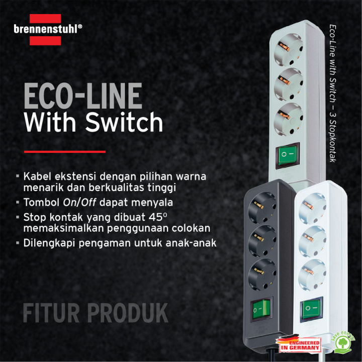 Brennenstuhl Eco-Line Stop Kontak / Terminal Listrik Colokan 3 Lubang ...