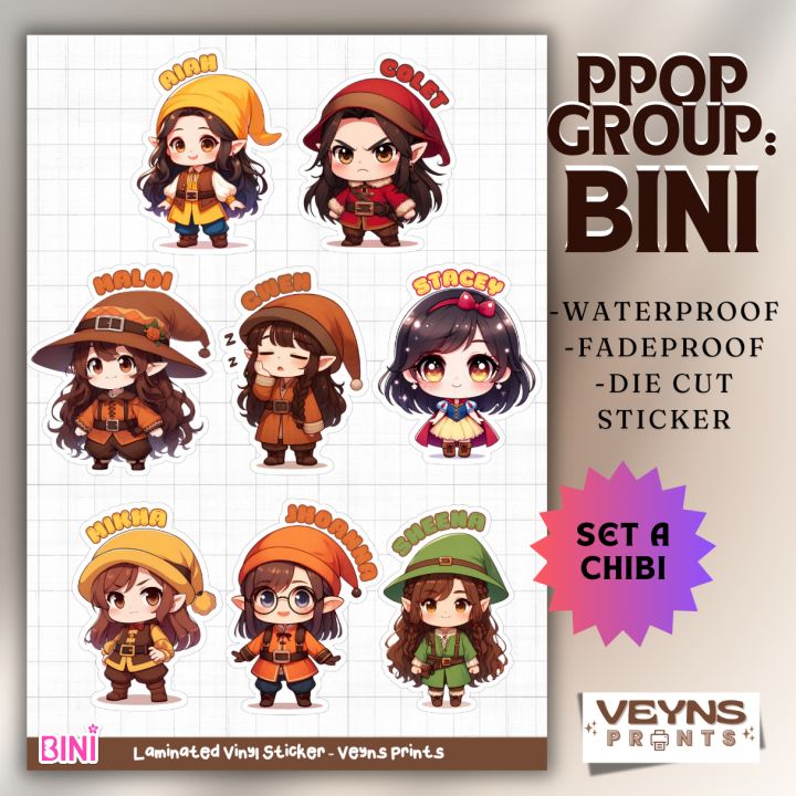 BINI CUTE CHIBI STICKER - BINI FAMOUS LINES STICKER - LAMINATED VINYL ...