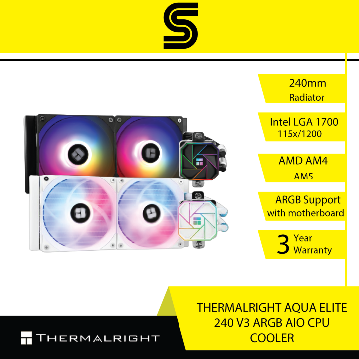 THERMALRIGHT AQUA ELITE 240 V3 ARGB AIO CPU COOLER - Black/White | Lazada
