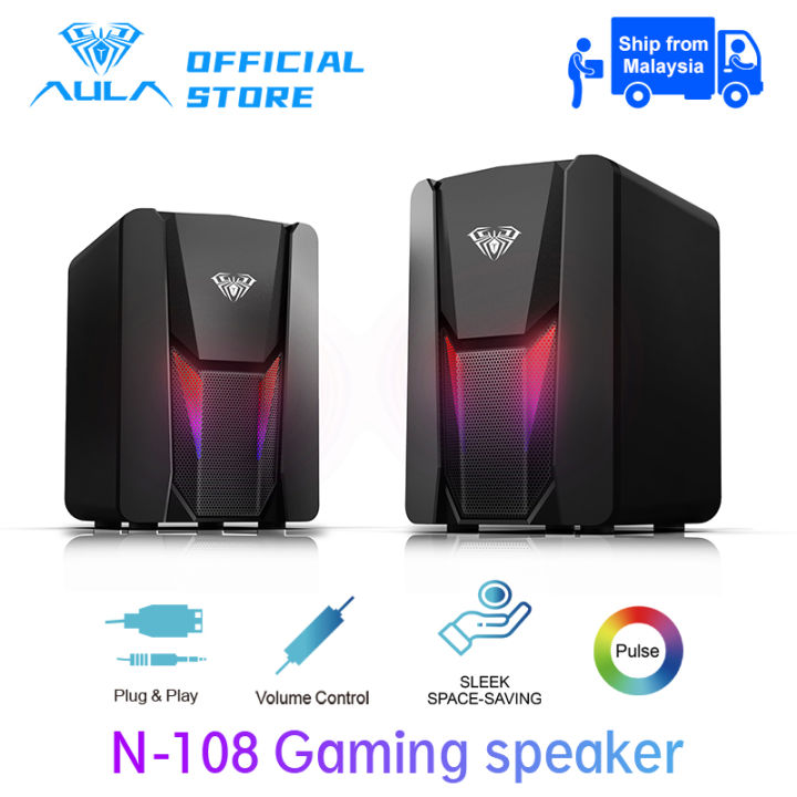 Aula N-108 RGB Desktop Gaming Speaker USB 2.0, Volume Control, Sleek ...