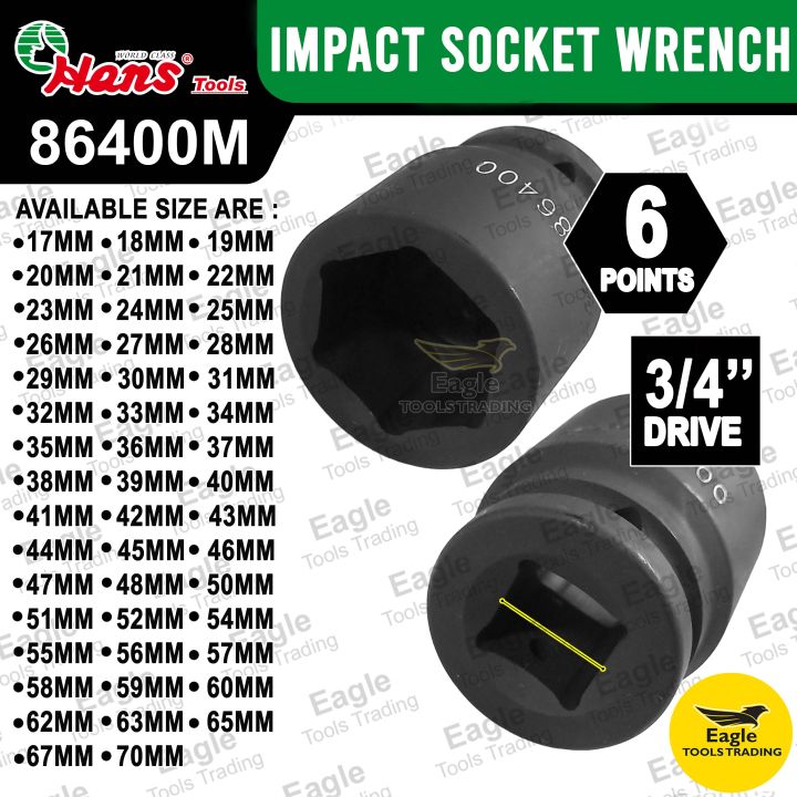 Hans Impact Socket Wrench 3/4" Drive 6 Points | METRIC | 86400M ...