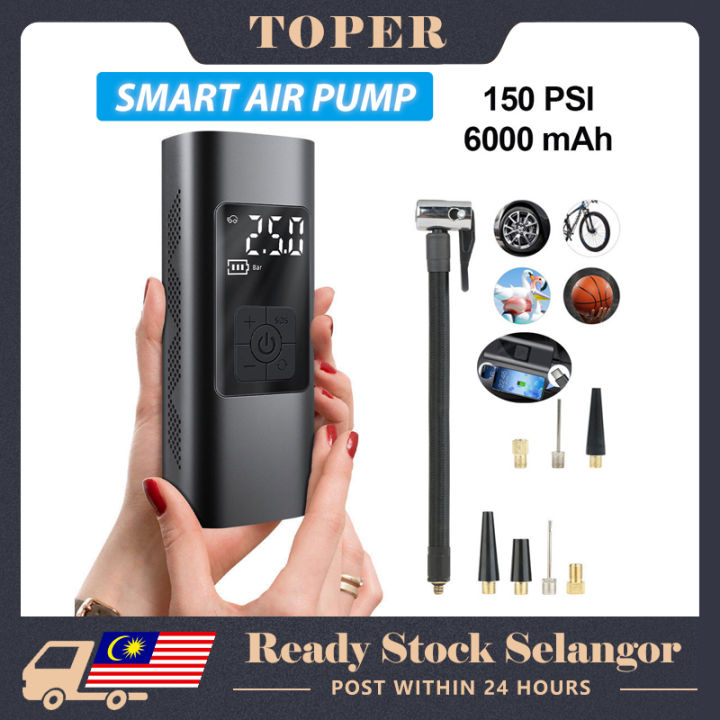 Car Air Pump Tayar 120PSI 6000mAh Electric Pump Tyre Silent Air ...
