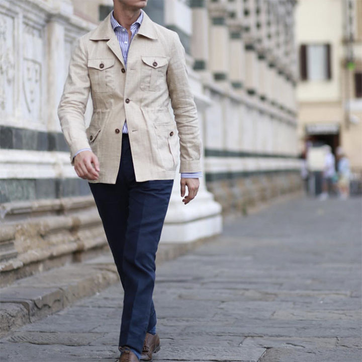 ชุดล่าสัตว์แฮนด์เมด safari jacket แจ็คเก็ตผ้าลินิน British R Gentry ...