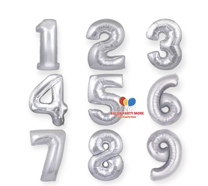 (JUMBO 80CM) Balon Foil Angka SILVER GOLD PUTIH / Balon Angka Ulang ...