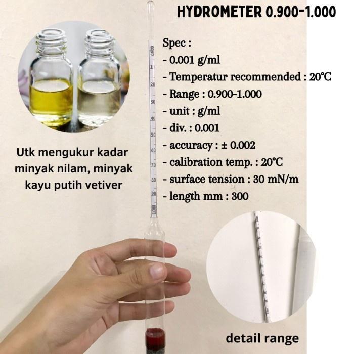 HYDROMETERMINYAK ALAT UKUR UNTUK MINYAK NILAM SCALE 0.900-1.000 ...