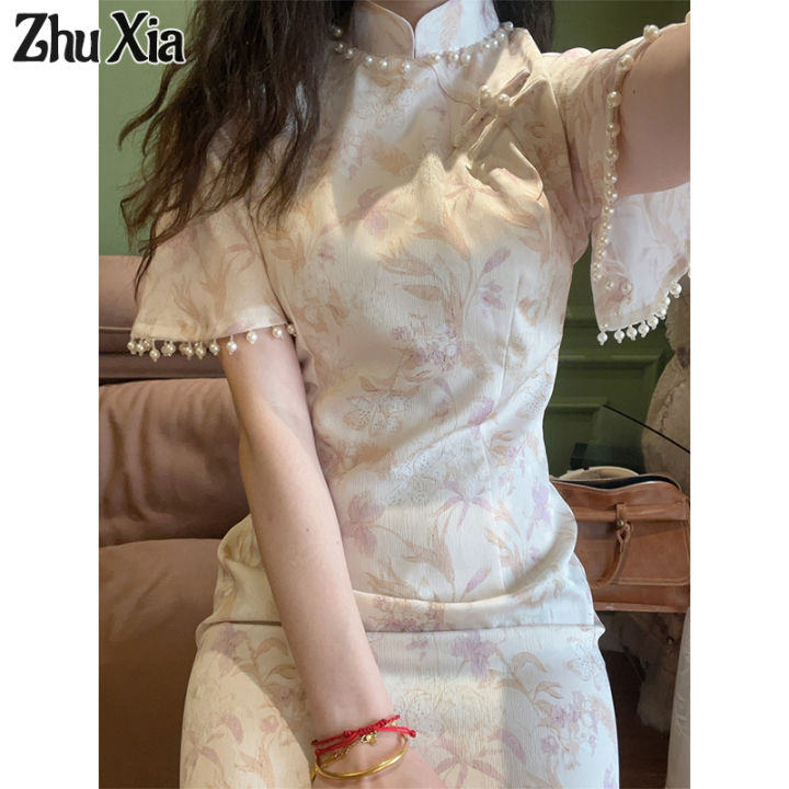 Zhu Xia Hongyan กี่เผ้าแบบย้อนยุคสีบรอนซ์ลายดอกไม้2023ใหม่ฤดูใบไม้ผลิ ...