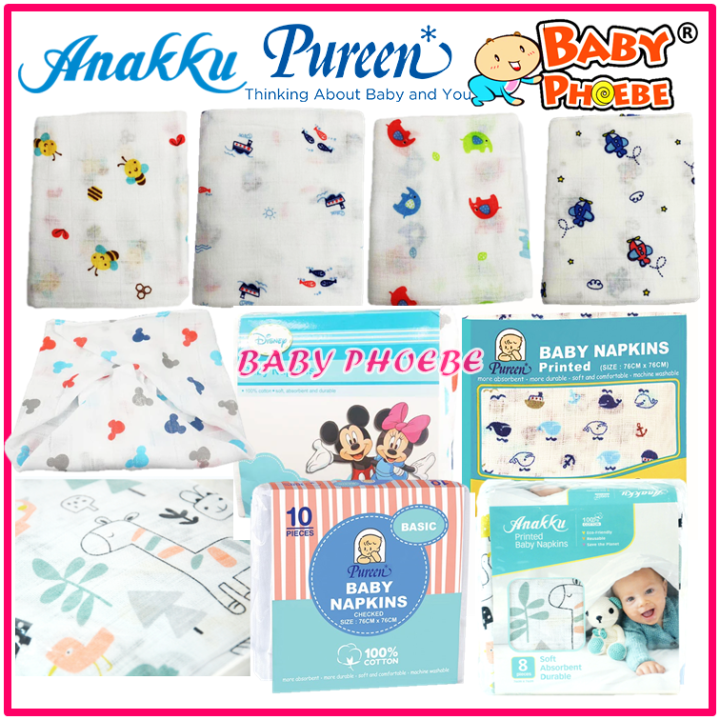 Anakku Disney 100% Cotton Baby Napkin Napkins 8pcs/10pcs (1pc) Baby ...