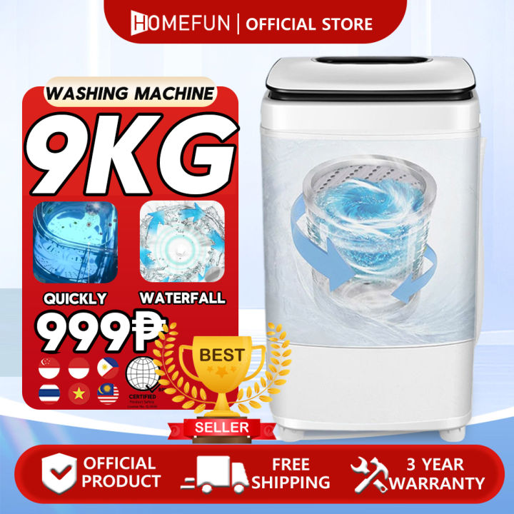 HOMEFUN 8.8KG Washing Machine Fully Automatic MINI Washing Machine with Dryer Stainless Steel ...