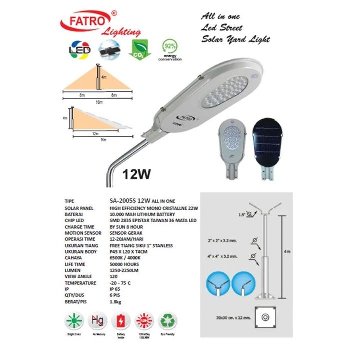 FATRO LAMPU JALAN PJU LED SOLAR 12W all in one fatro LAMPU JALAN TENAGA ...