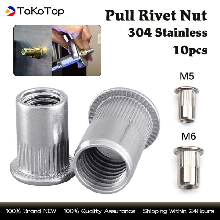 10pcs M5 M6 Rivet Nut 304 Stainless Steel Carbon Steel Flat Head Silver ...