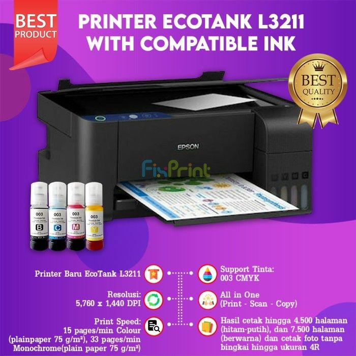 Printer EPSON EcoTank L3211 Pengganti L3210 L3110 All in One Ink A4 (Print Scan Copy) | Lazada ...