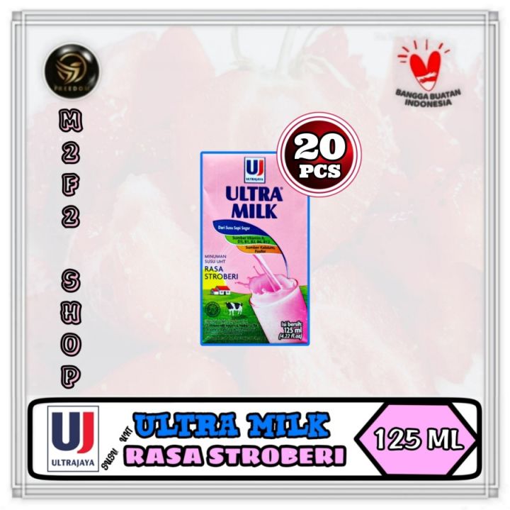 Susu Ultra Milk Mini Kotak UHT Rasa Strawberry | Stroberi - 125 ml ...