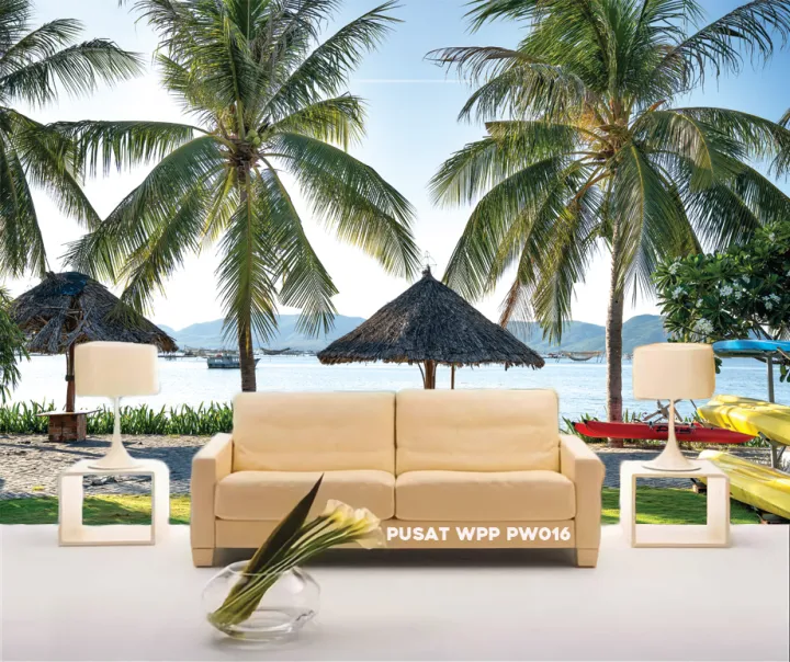 wallpaper 3d pemandangan alam pantai 3D Wallpaper Dinding Tema Pantai ...