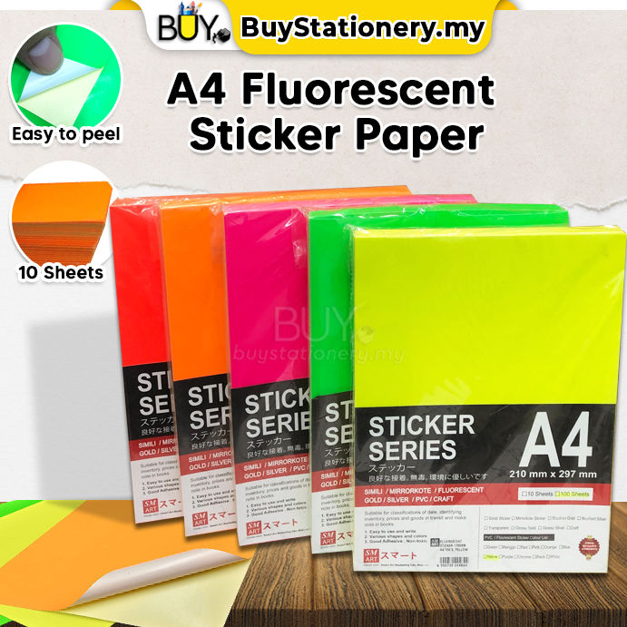A4 Sticker Paper Colour Self Adhesive Fluorescent Stickers Label