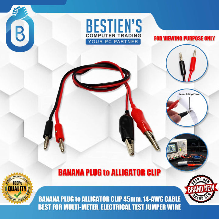 BANANA PLUG to ALLIGATOR CLIP 45mm, 14-AWG CABLE, BEST FOR MULTI-METER ...