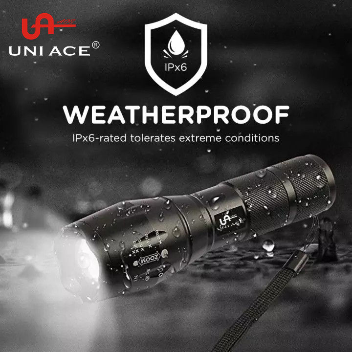 UNI ACE Ultra Bright CREE XML T6 LED 5 Mode Bright Zoom Flashlight Splashproof Torch with ...