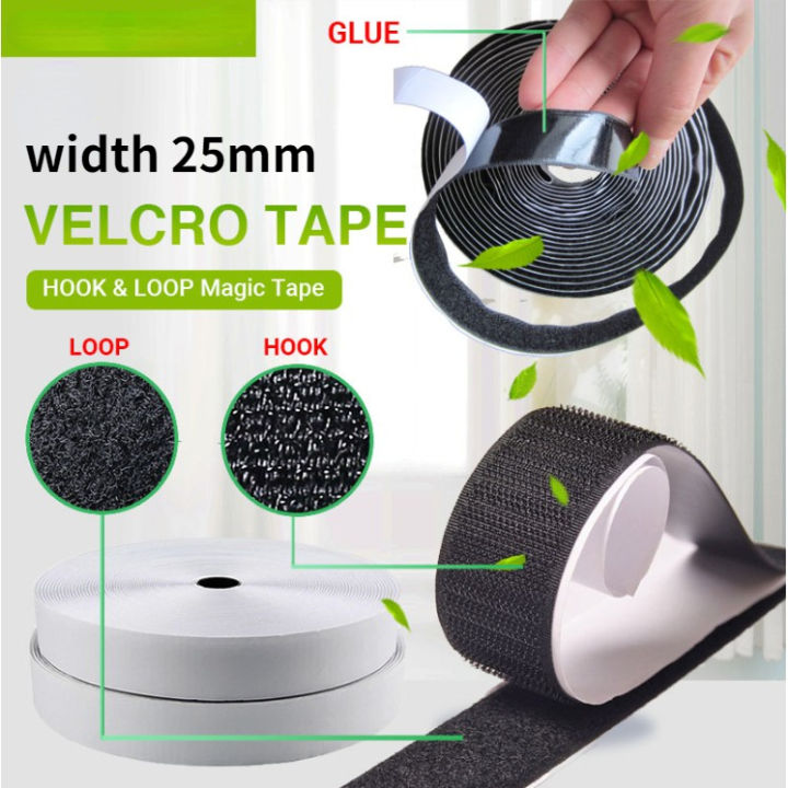 1M/2M/3M(2 Rolls) Velcro tape Width 25mm Hook & Loop Self adhesive Tape Glue Stick Tape Hook ...