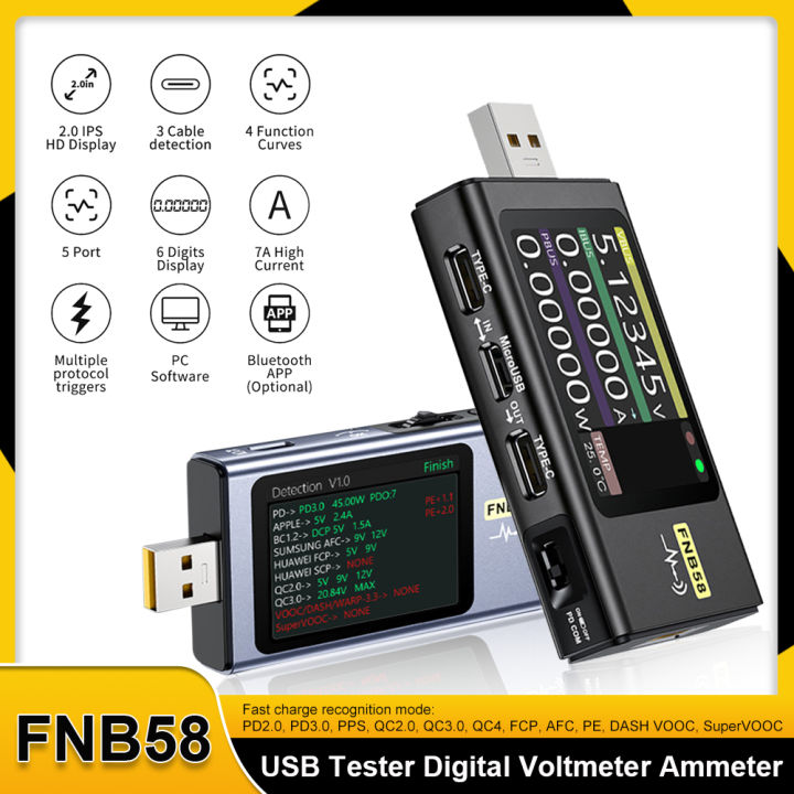 EG【Ready Stock】FNB58 USB Tester Digital Voltmeter Ammeter Tester Type-C ...