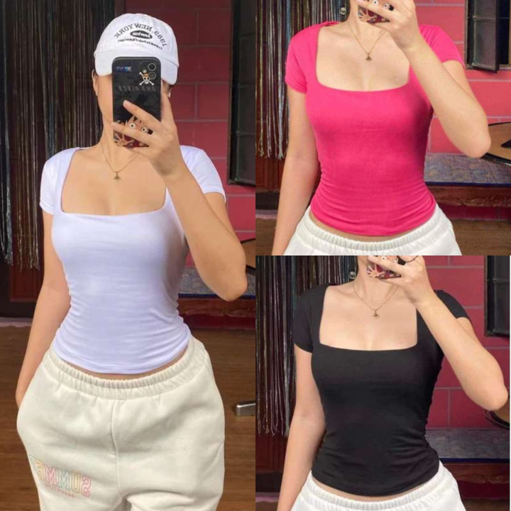 VAMPIRE 6A0278 Square Neck Double Lining Body Fitted Plain Top | Lazada PH