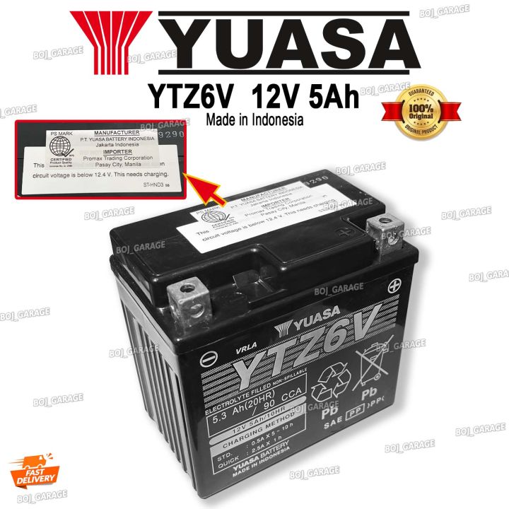 ORIG YUASA BATTERY YTZ6V 12V 5AH AEROX NMAX V2 HONDA CLICK ADV150 ...