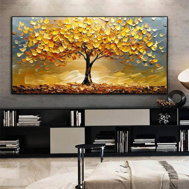 Abstract Golden Tree Of Life Canvas Painting Modern Lucky Fortune Tree ...