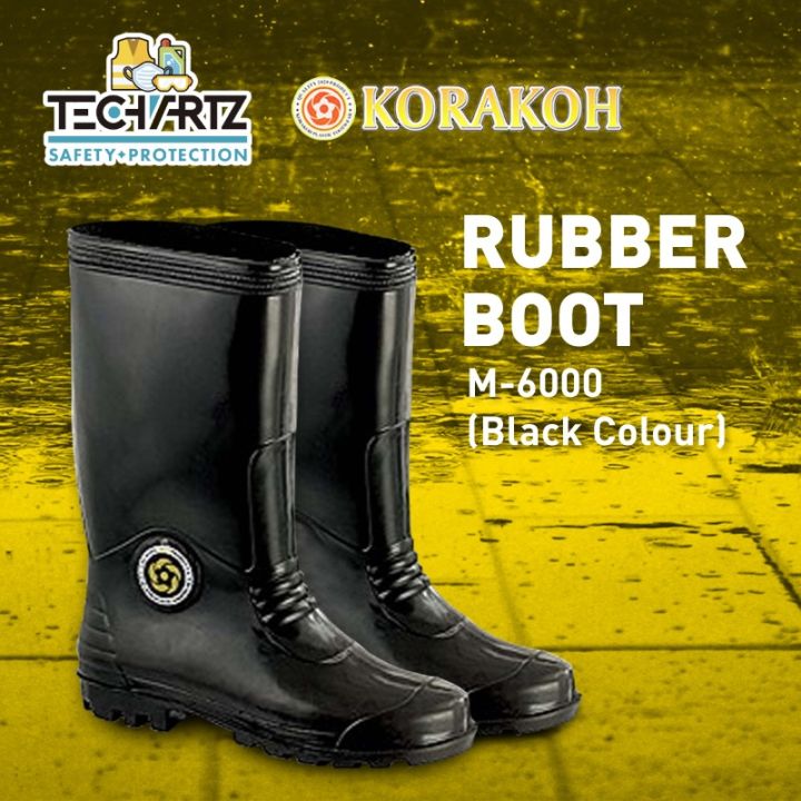 Korakoh 6000# Black Rain Shoe Rain Boots Rubber Boots Waterproof Oil Resistant | Lazada
