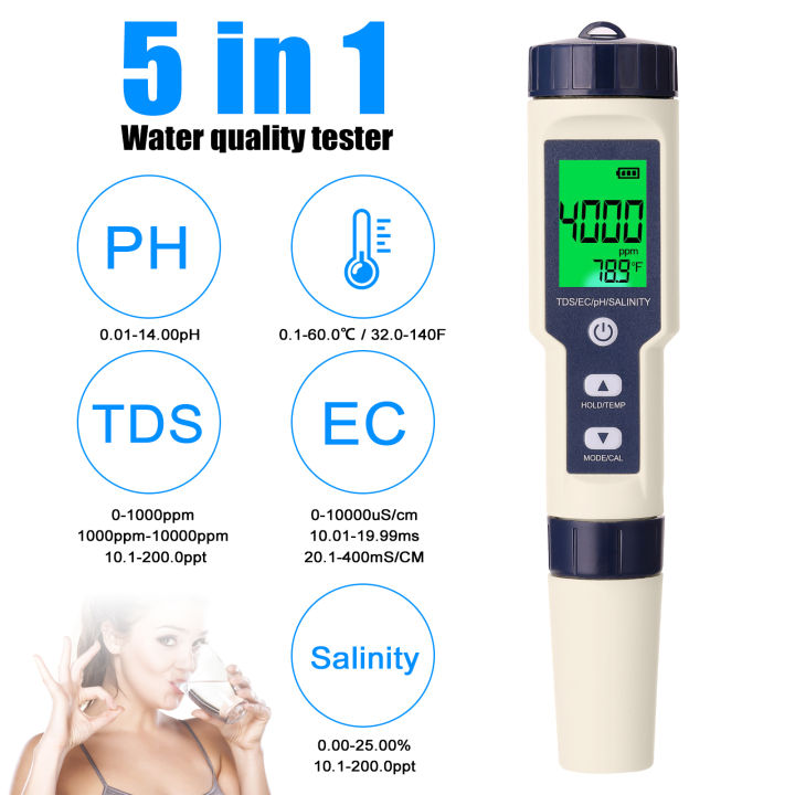 Smart Sensor 5 in 1 Professional Multi-parameter Combo Testing Meter PH ...