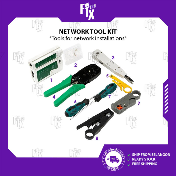 FunTechX Network Cable Repair Tool Kit Set Rj45 Rj11 Cat6 Cable Tester ...