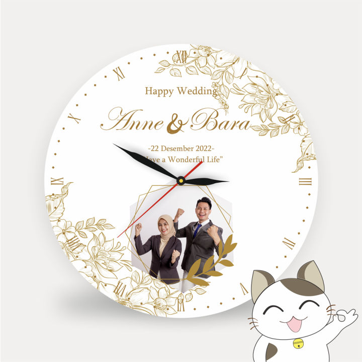Jam Dinding Custom Foto dan Nama Duduk 20 CM Kado Wedding Souvenir Unik ...