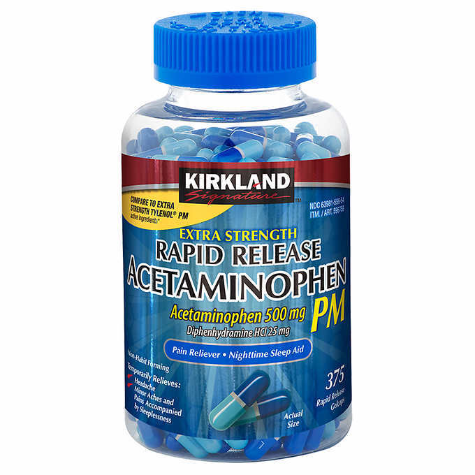 Kirkland Signature Acetaminophen PM 500 mg, 30, 60, 90 gel caps ...