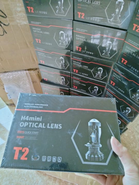 Đèn led bi cầu mini T2 light chân H4 12V-24V tăng sáng cho ô tô , xe ...