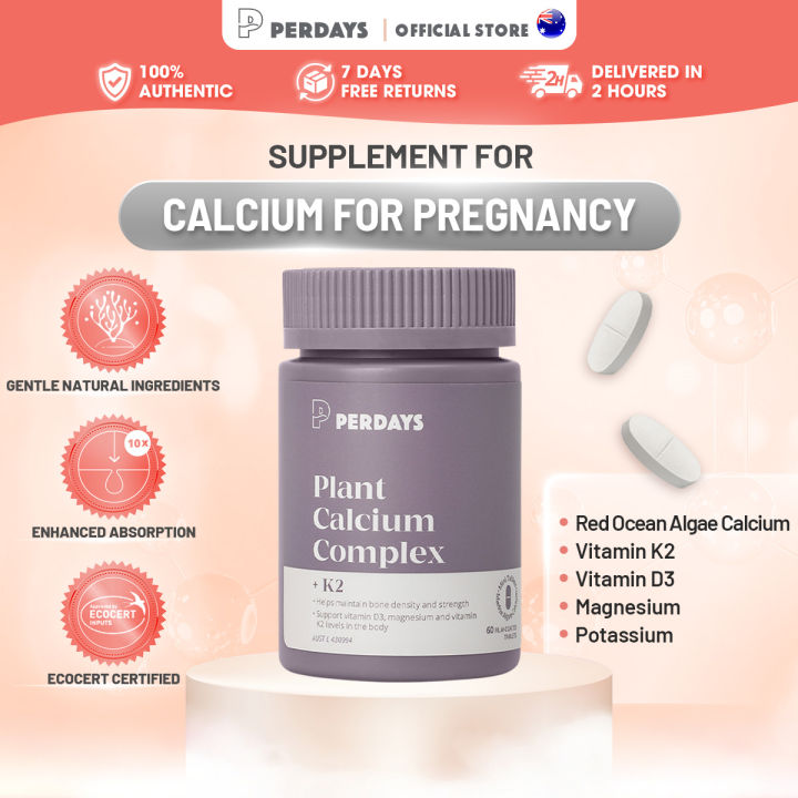 PERDAYS Plant Calcium Complex + K2 - Non-Constipating Calcium for ...